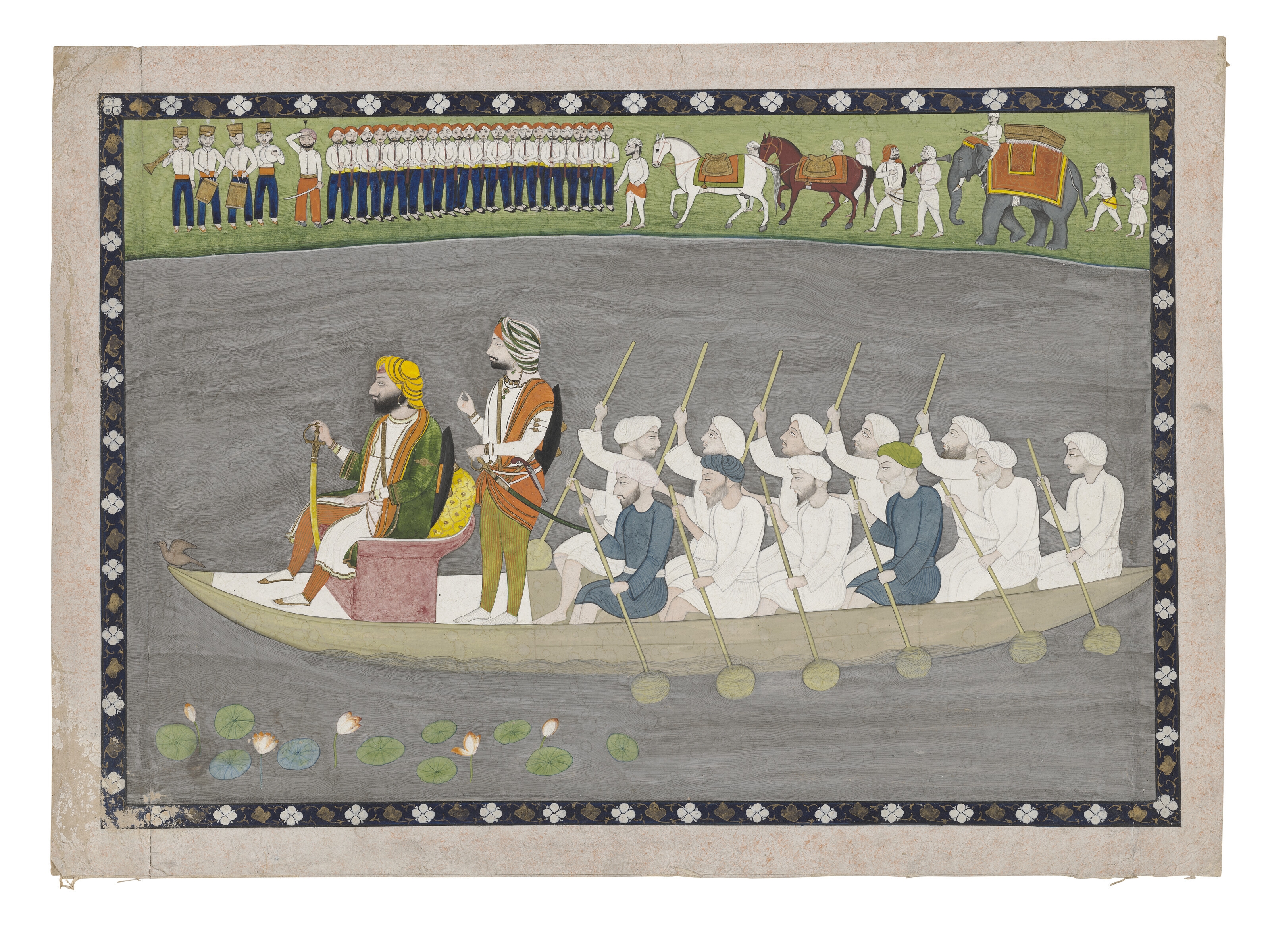 Guler School, 19th Century | MAHARAJA GULAB SINGH ON LAKE WULAR IN ...