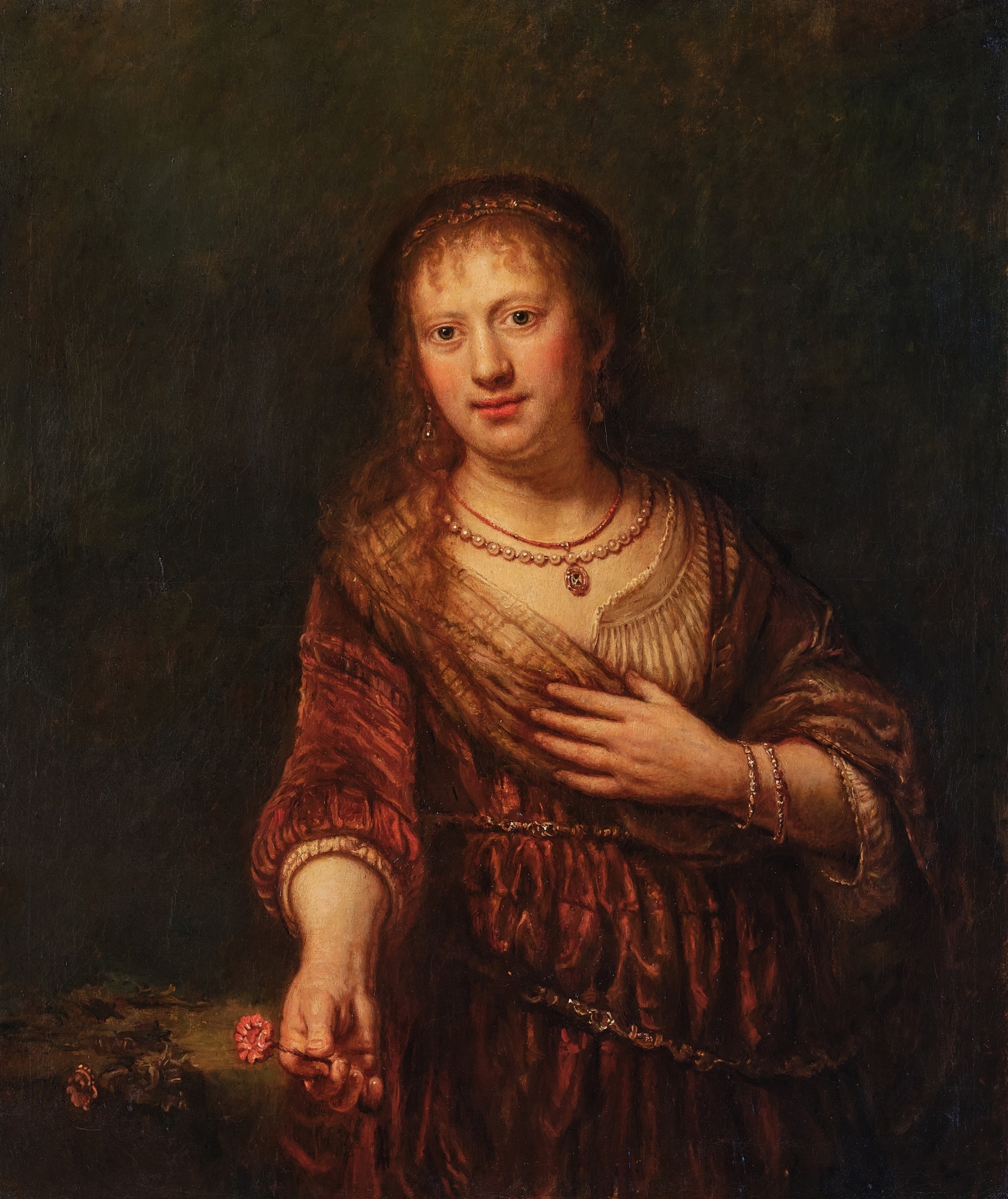 Rembrandt van Rijn | Portrait of Saskia with flowers | MutualArt