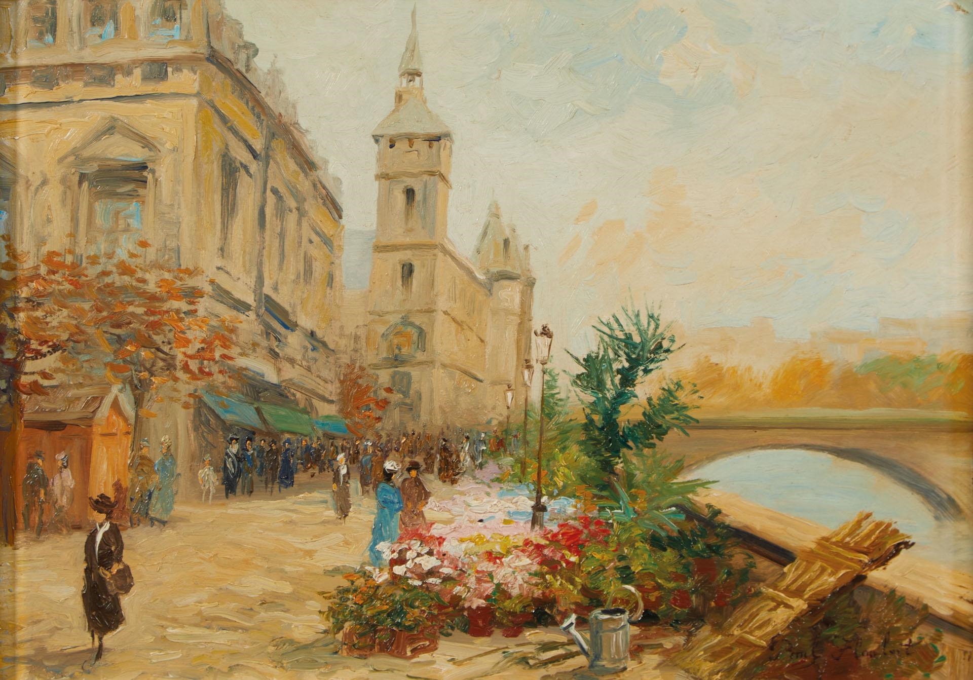 Paul Flaubert | Le marché aux fleurs près de la Conciergerie, | MutualArt