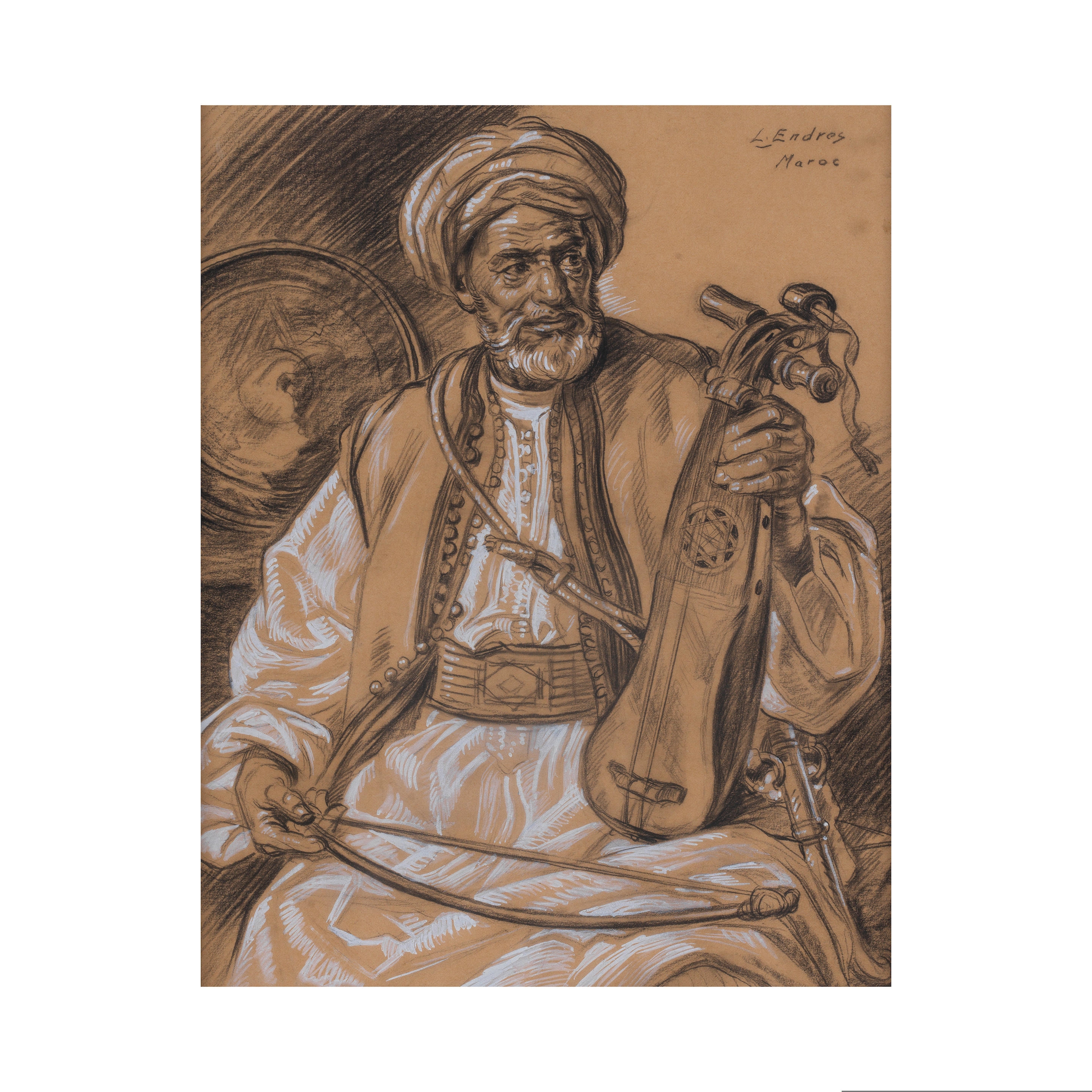 Louis John Endres | Portrait d'un marocain jouant un instrument à corde ...