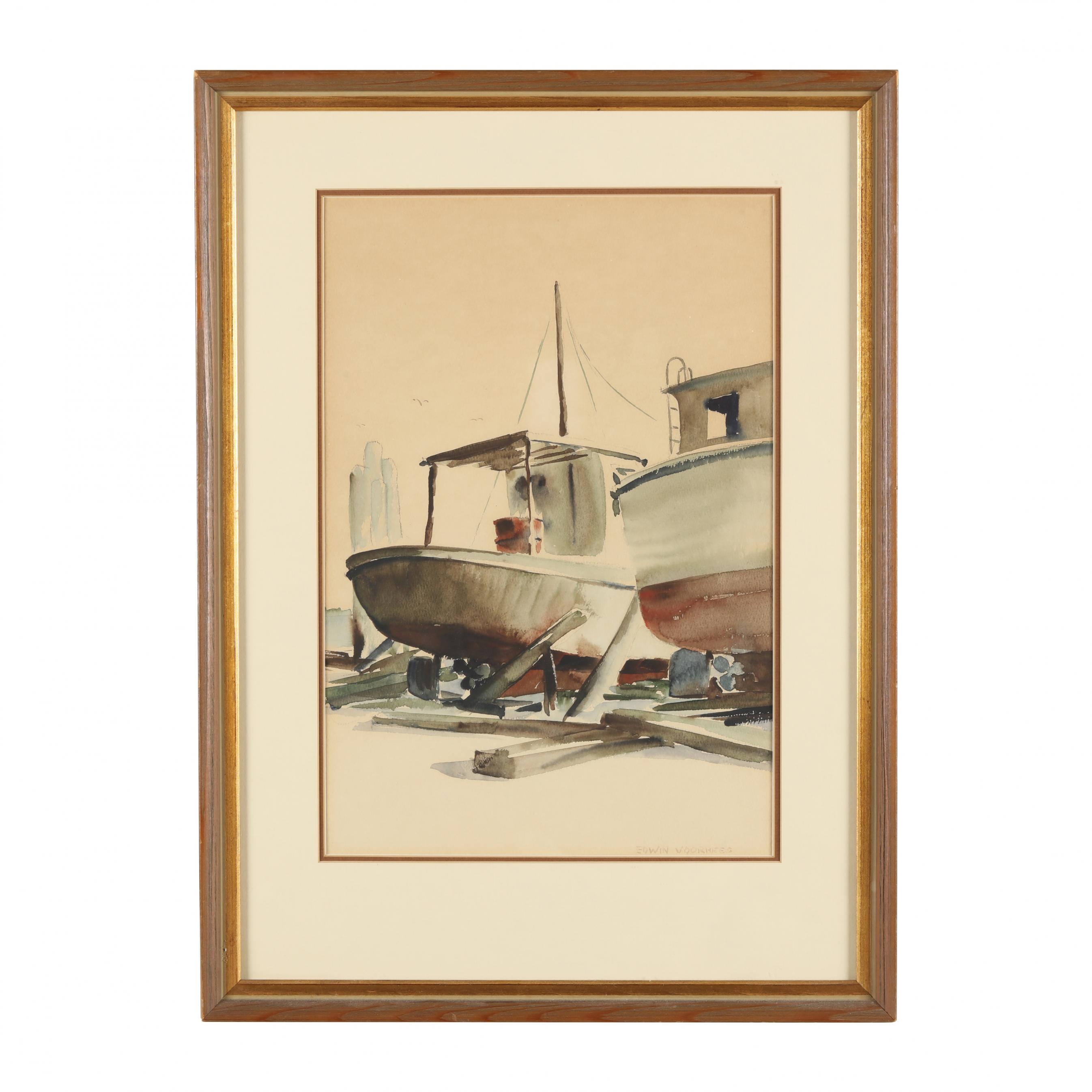 Edwin Voorhees | Fishing Boats at the Shipyard | MutualArt