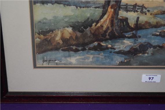 George Ayling | A pastoral landscape with sheep grazing beside | MutualArt