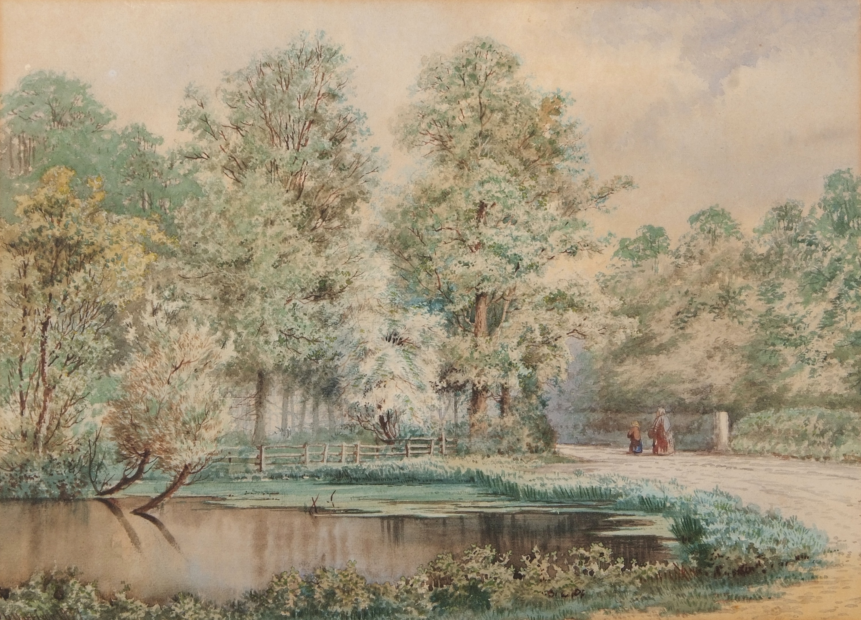 Charles Harmony Harrison | Figures Walking by a Pond (1879) | MutualArt
