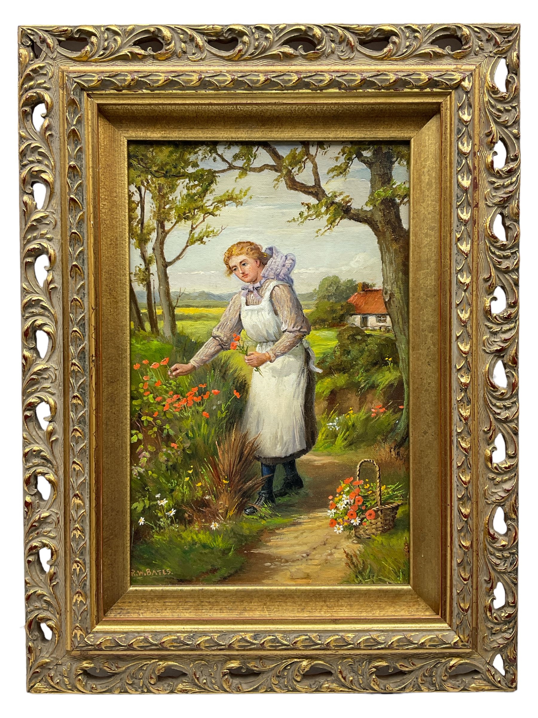 Robert William Bates | Young Woman Picking Flowers | MutualArt