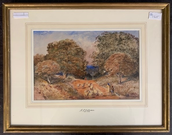 John Joseph Cotman | Man & Boy driving Sheep on a Country Road | MutualArt