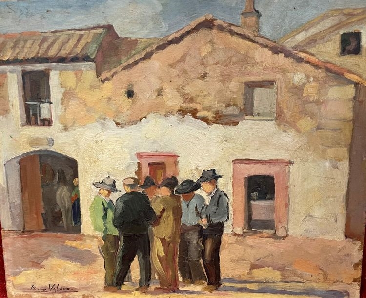 Pierre Valade | Hommes discutant dans un village | MutualArt