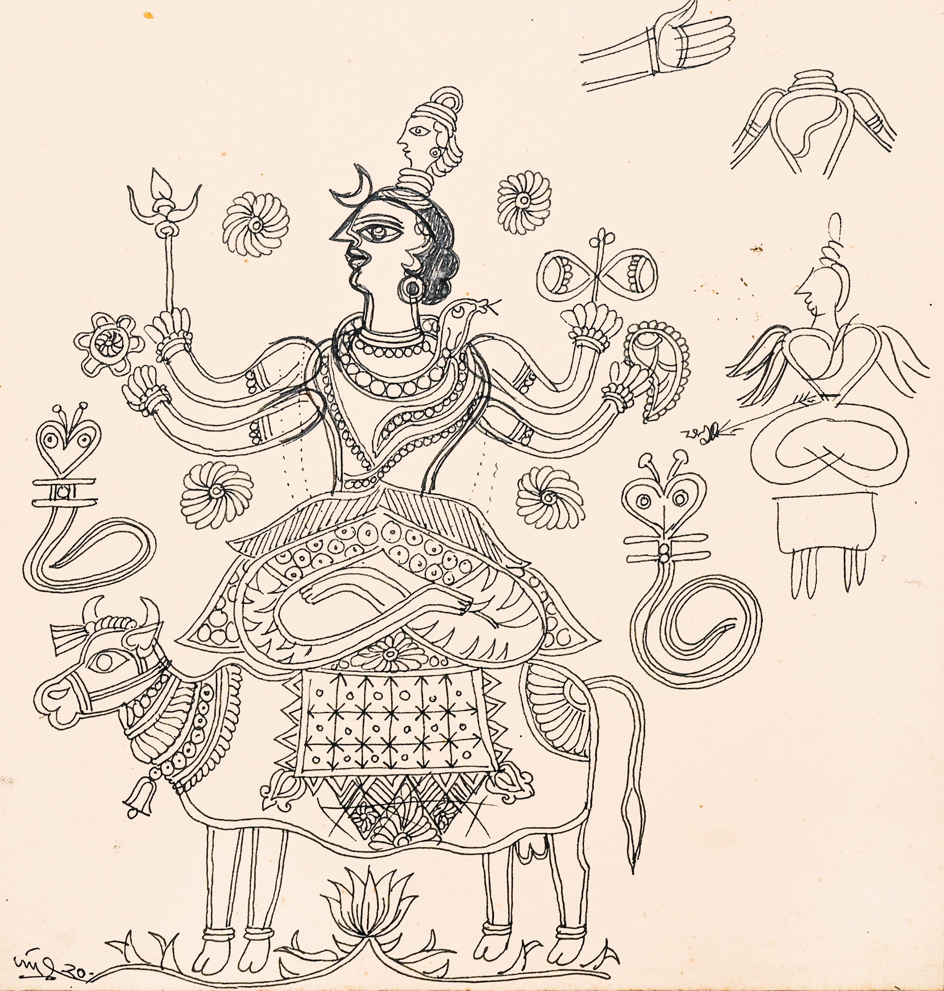 K. Laxma Goud | Untitled (Meditating Shiva With Nandi) (1970) | MutualArt
