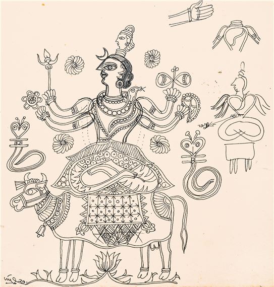 K. Laxma Goud | Untitled (Meditating Shiva With Nandi) (1970) | MutualArt