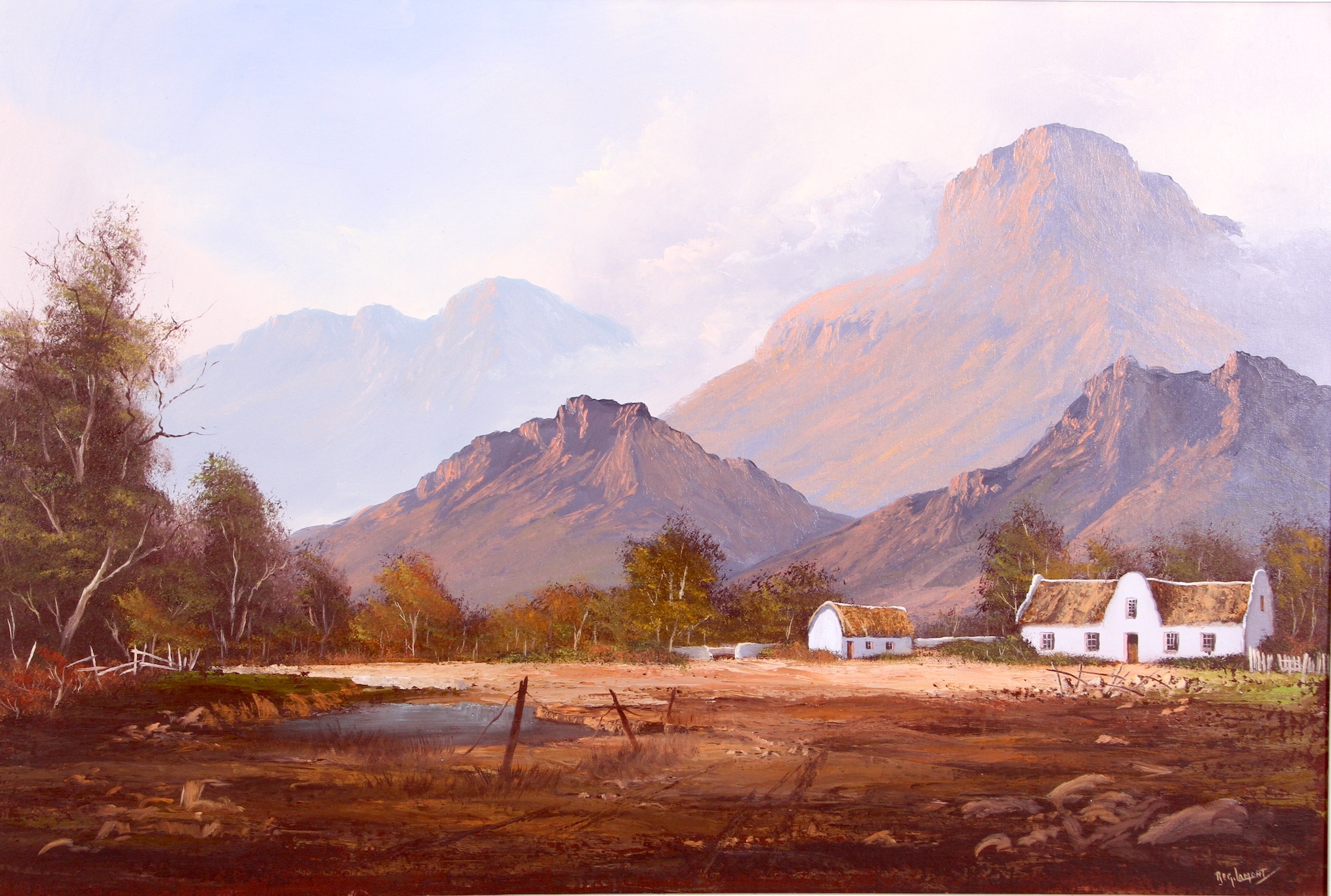 Reg Lamont | FARMSTEAD IN A MOUNTANOUS LANDSCAPE | MutualArt