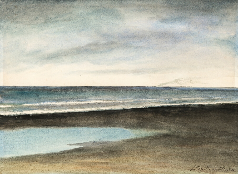 Léon Spilliaert | Seascape with ford and steamer (1928) (1928) | MutualArt