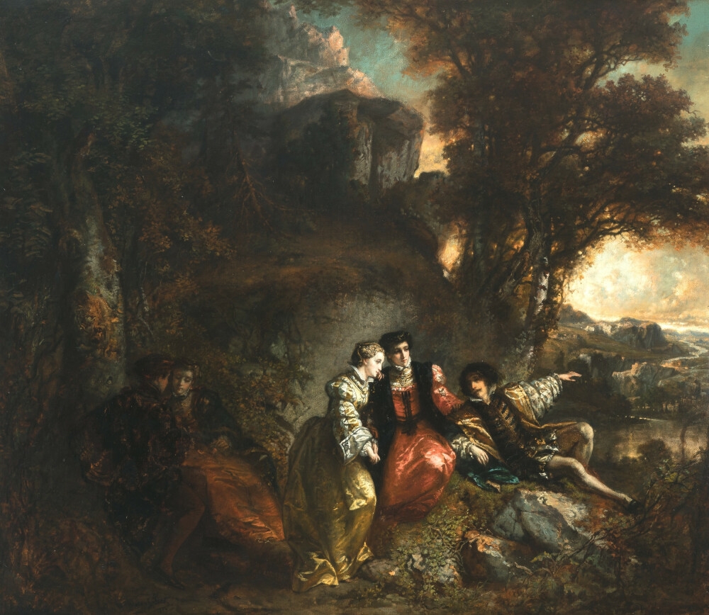 Jozef Hendrik Hubert Lies | Gallant company in a southern landscape ...