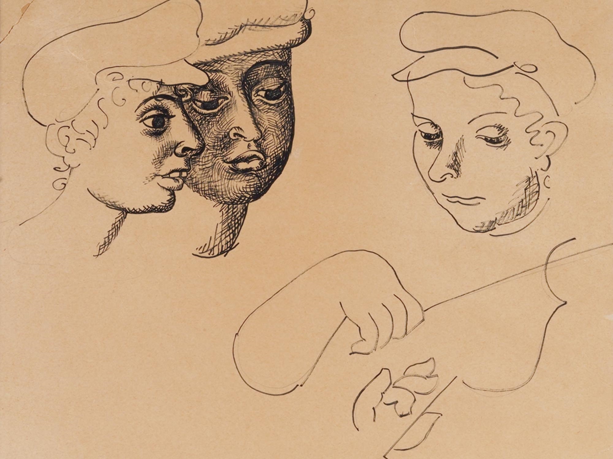 Marc Chagall | Ink drawing on paper. The sketch depicts a boy playing ...