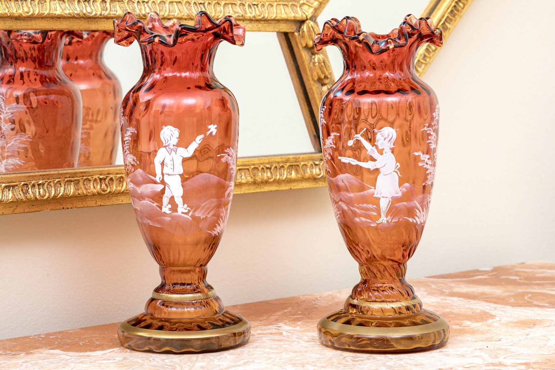 Mary Gregory | Pair Of 19th Century Mary Gregory Cranberry Glass And ...