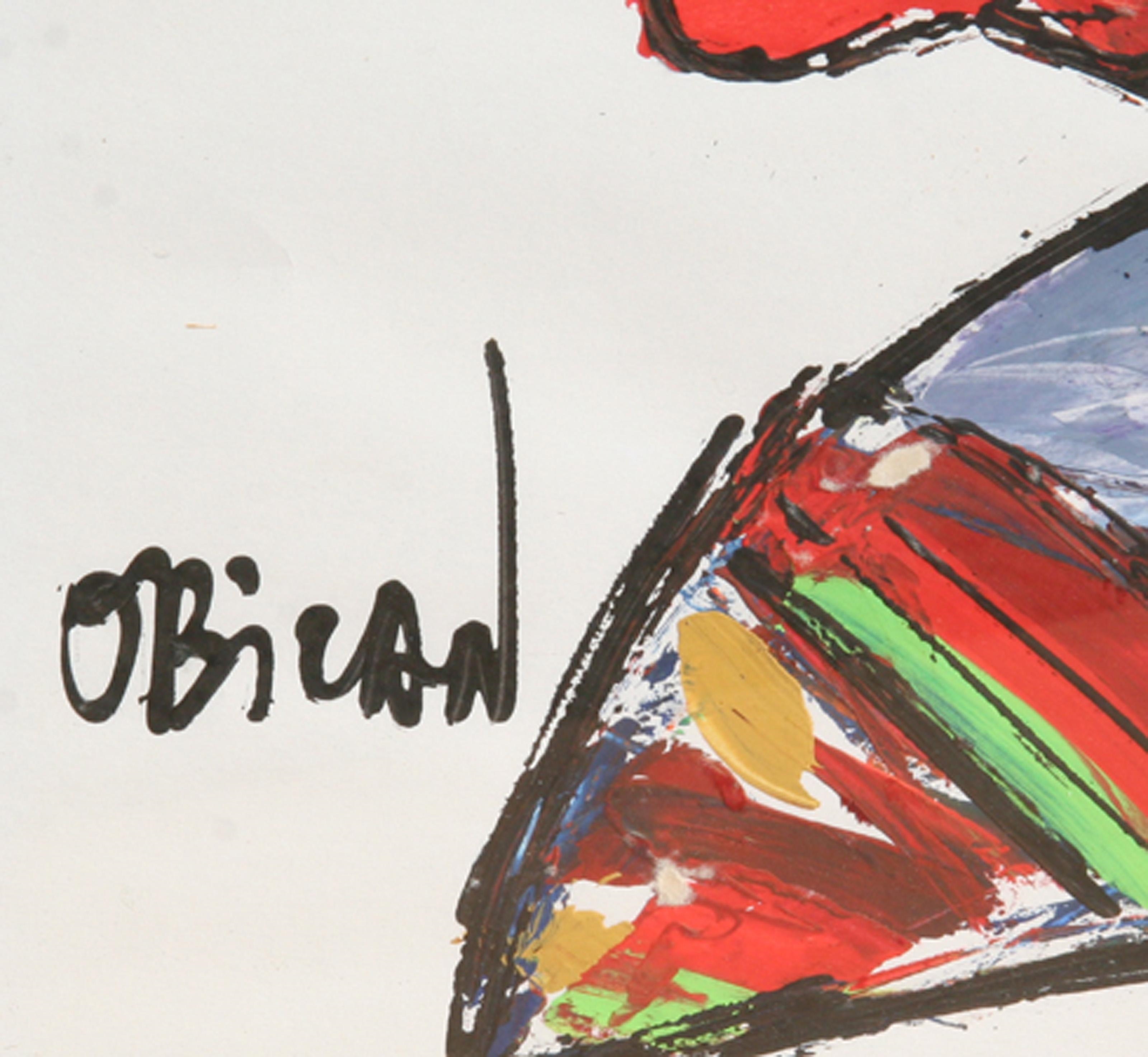 Jovan Obican | Green Man with Flower and Bird | MutualArt