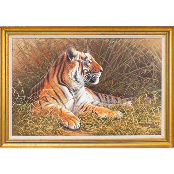Kim Brooks | Tiger, Seated in Tall Grass | MutualArt