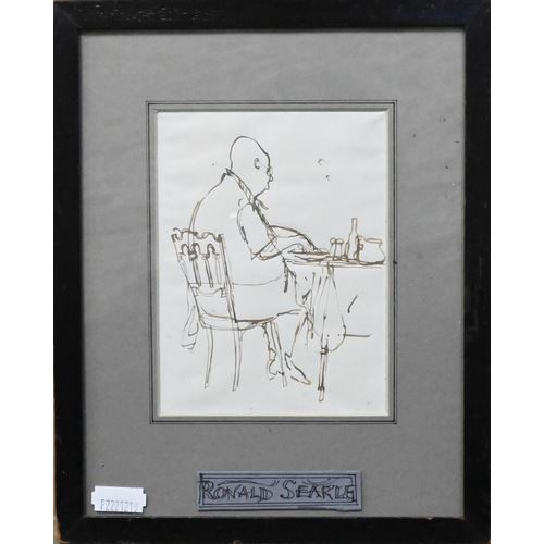 Ronald Searle | Pen and ink sketch of a mean seated at a café table ...