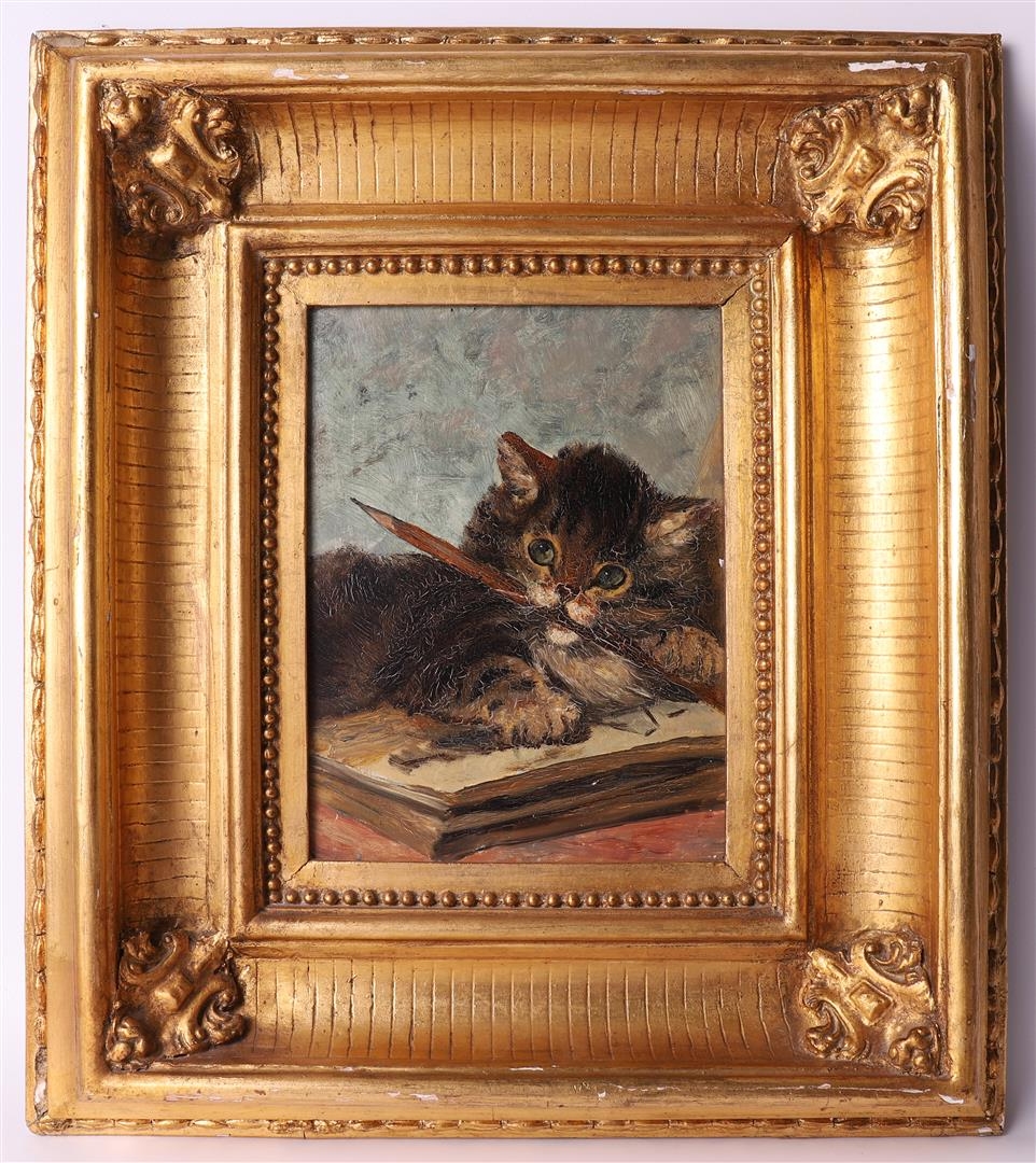 Henriette Ronner-Knip | Kitten with pencil and book (1900) | MutualArt
