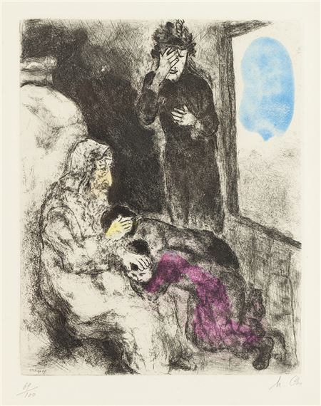 Marc Chagall | Jacob Blessing the Sons of Joseph (1952) | MutualArt