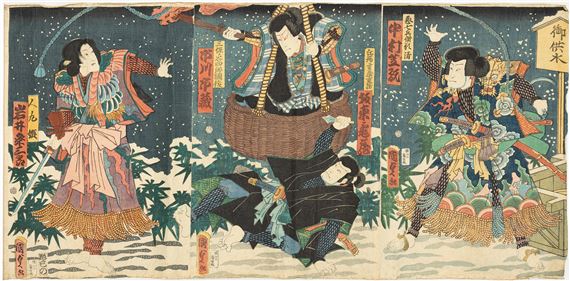 Utagawa Kunisada | Winterscene with four Kabuki actors (19th Century ...
