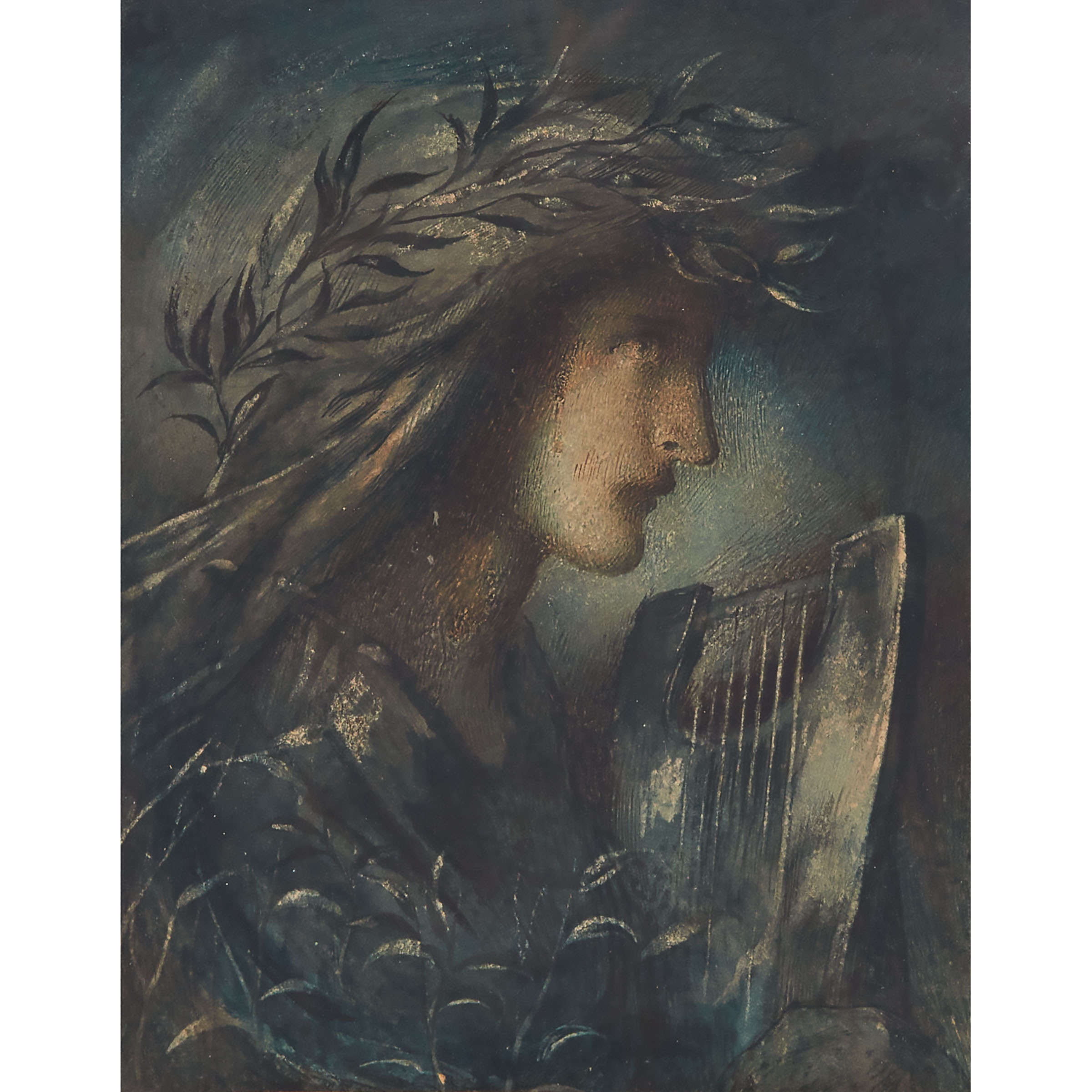 Simeon Solomon | FEMALE FIGURE WITH LAUREL WREATH AND HARP | MutualArt