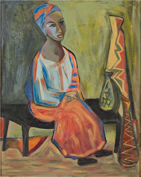 Frederick D. Jones | Seated Woman in African Dress with Sculpture ...