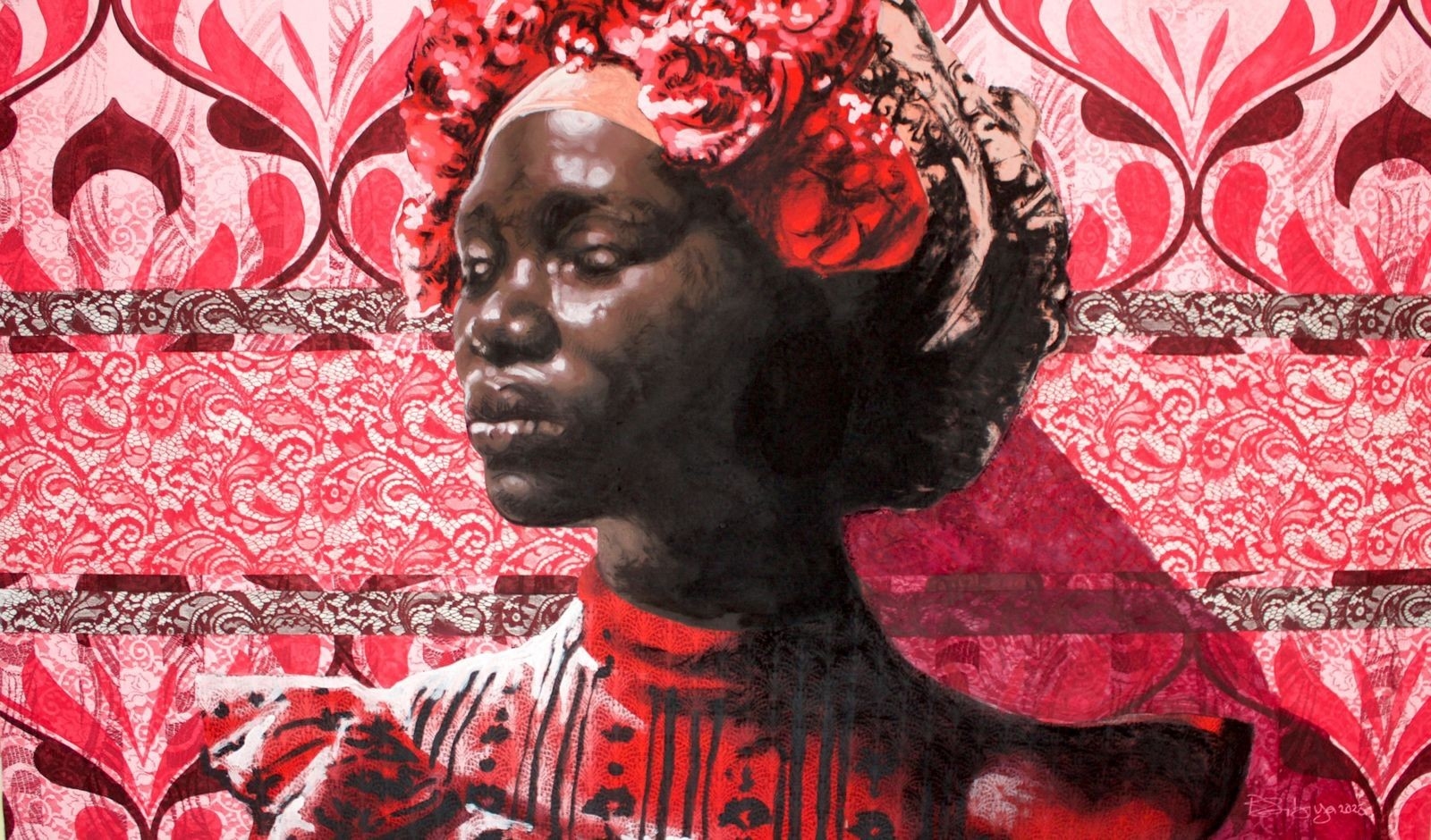 Bambo Sibiya | PORTRAIT OF A WOMAN IN A RED HEADDRESS (2023) | MutualArt