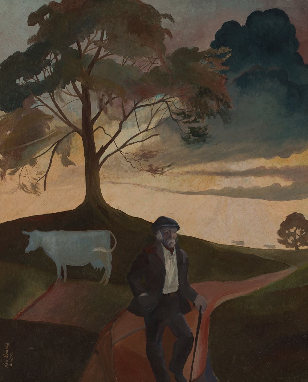 Kenneth Butler Evans | FARMER AND HIS COWS | MutualArt