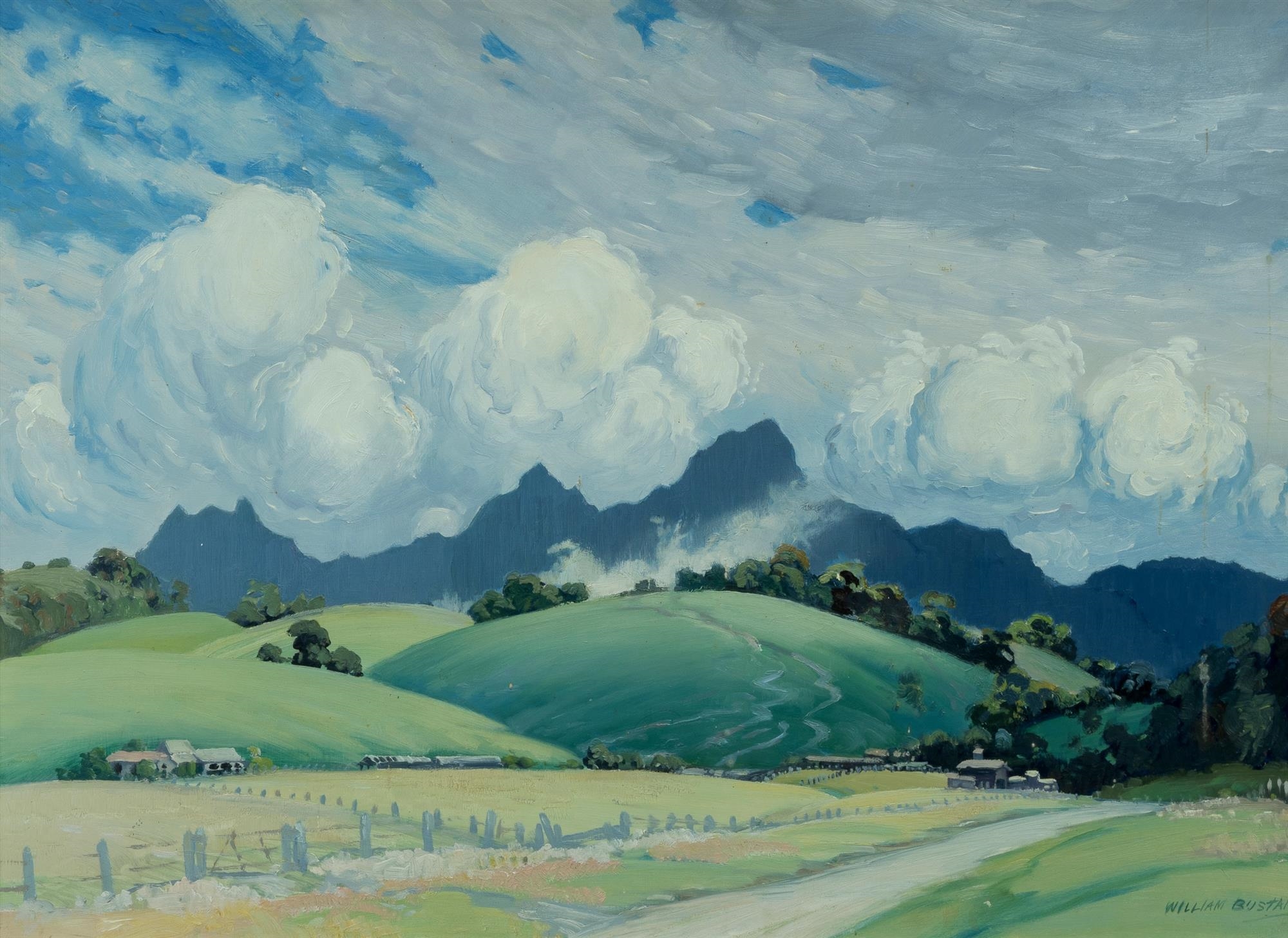 William Bustard | Queensland Landscape with Farmhouses and Mountain ...