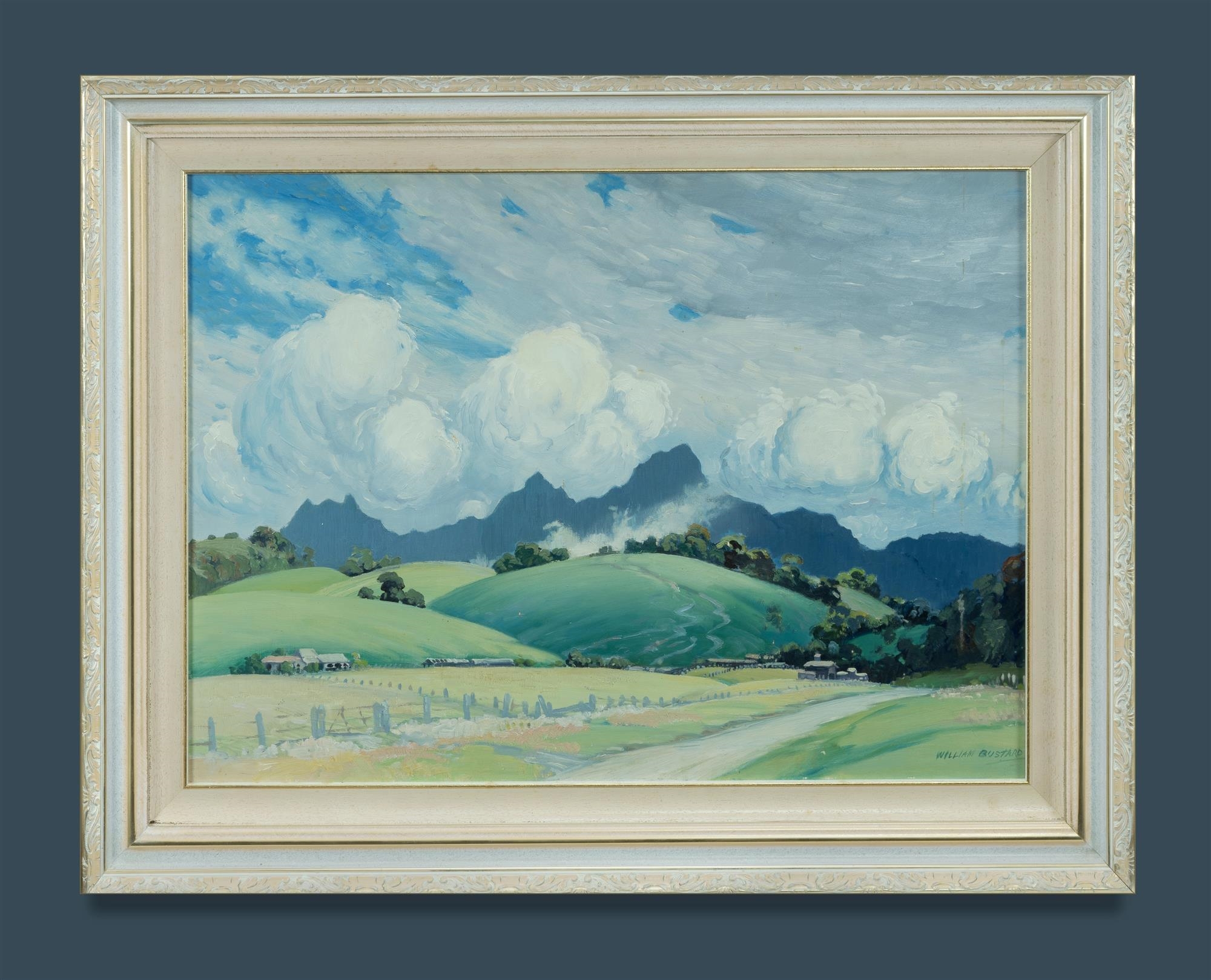 William Bustard | Queensland Landscape with Farmhouses and Mountain ...