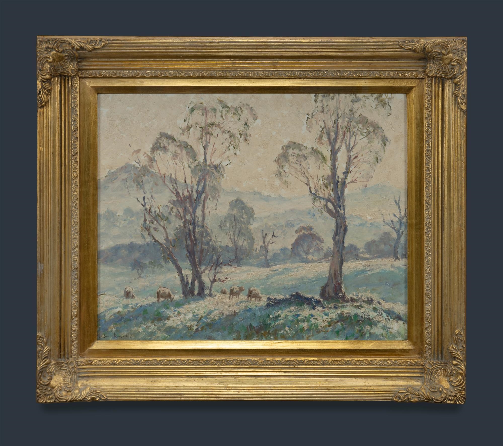 John Thomas Nightingale Rowell | Landscape with Gums and Grazing Sheep ...
