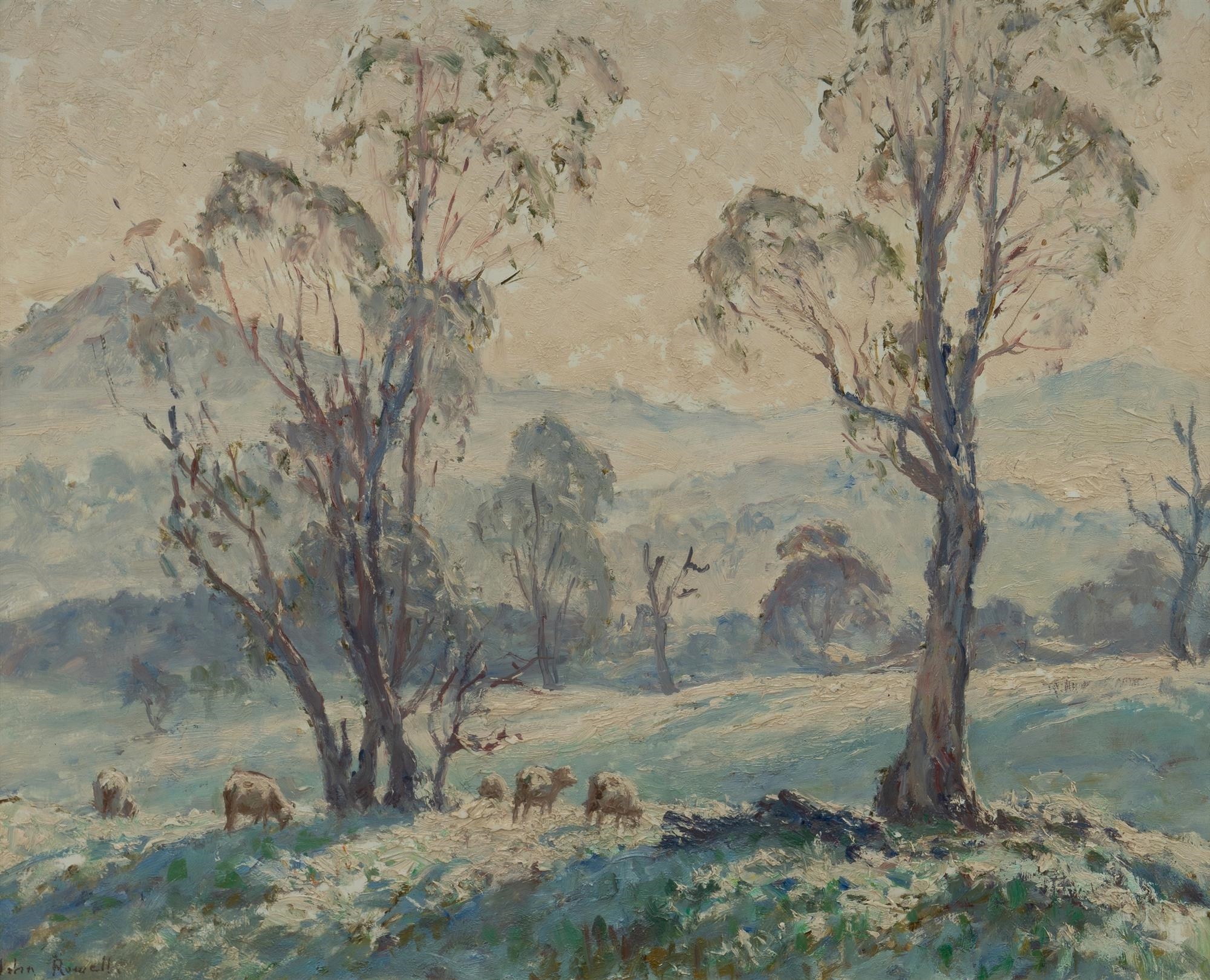 John Thomas Nightingale Rowell | Landscape with Gums and Grazing Sheep ...