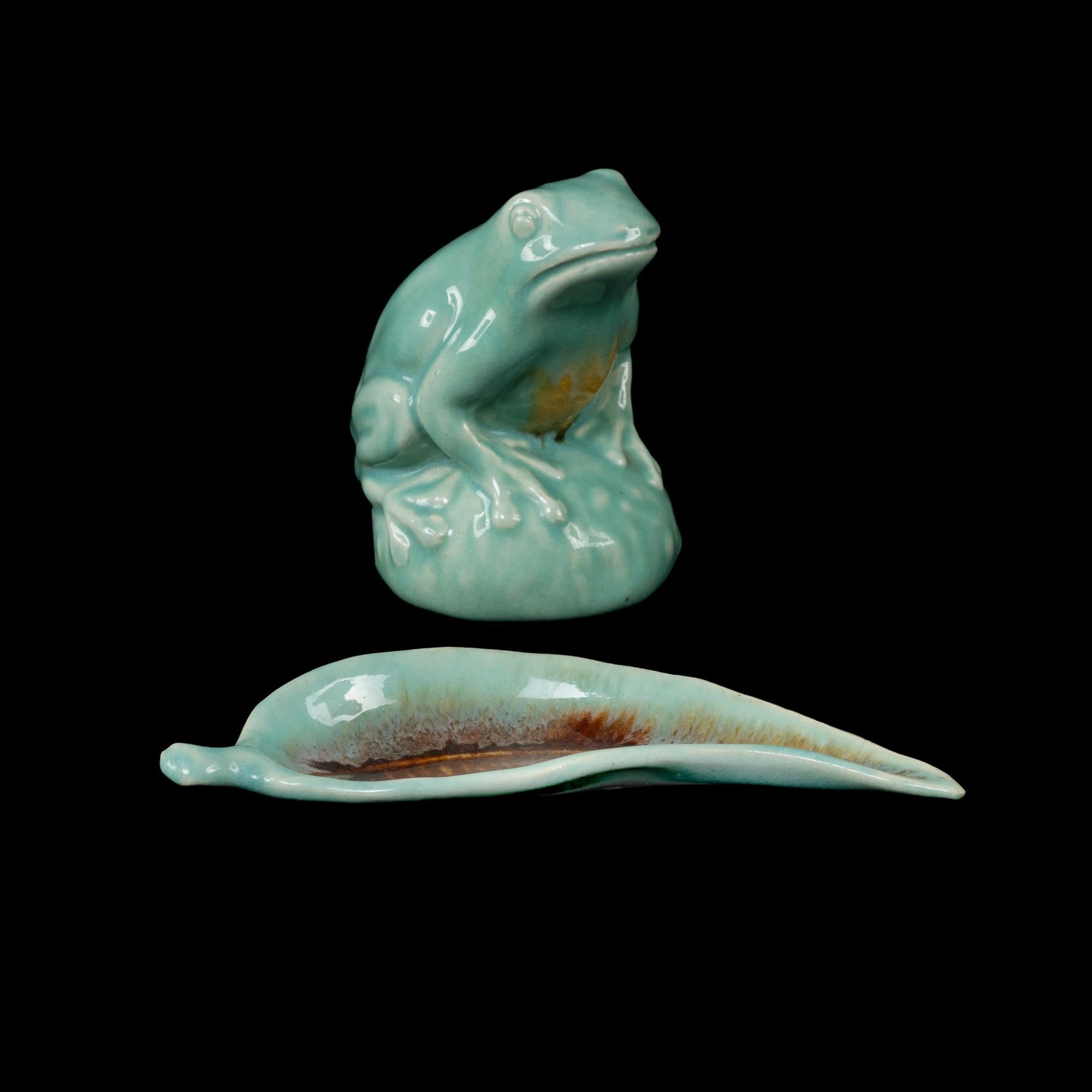 Nell Mccredie | Pottery Frog and Gum Leaf. With pale green glaze ...
