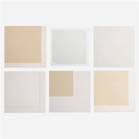 Robert Ryman | Painting measuring 10¾ x 11 with white and green shapes ...