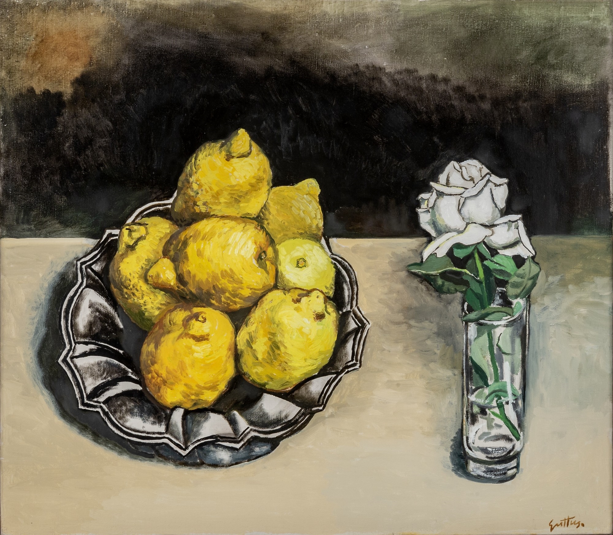 Renato Guttuso | Limoni e rosa bianca 1978 (1978) | MutualArt