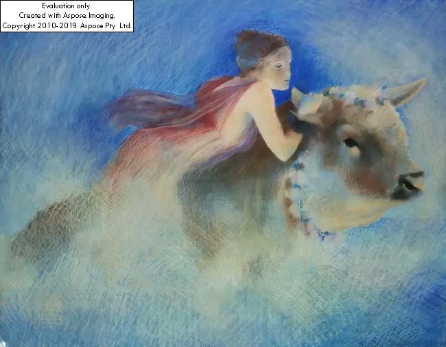 Adrian George | British 1944-2021 - Girl with bull (1985) | MutualArt