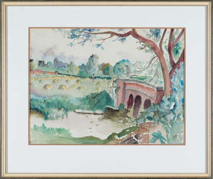 Maud Frances Eyston Sumner | Bridge on a River in a Verdant English ...