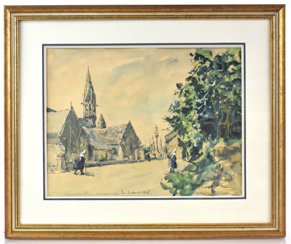 Rene Le Forestier | Concarneau, Bretons in front of a church (1968) | MutualArt