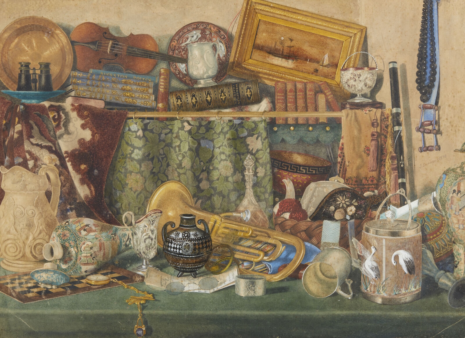 J. Deane Simmons | Still life of objects, musical instruments, books ...