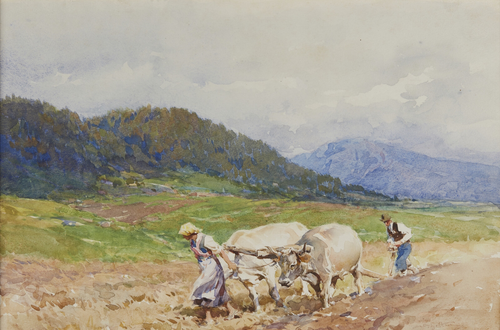 Achille Beltrame | Ploughing with oxen | MutualArt