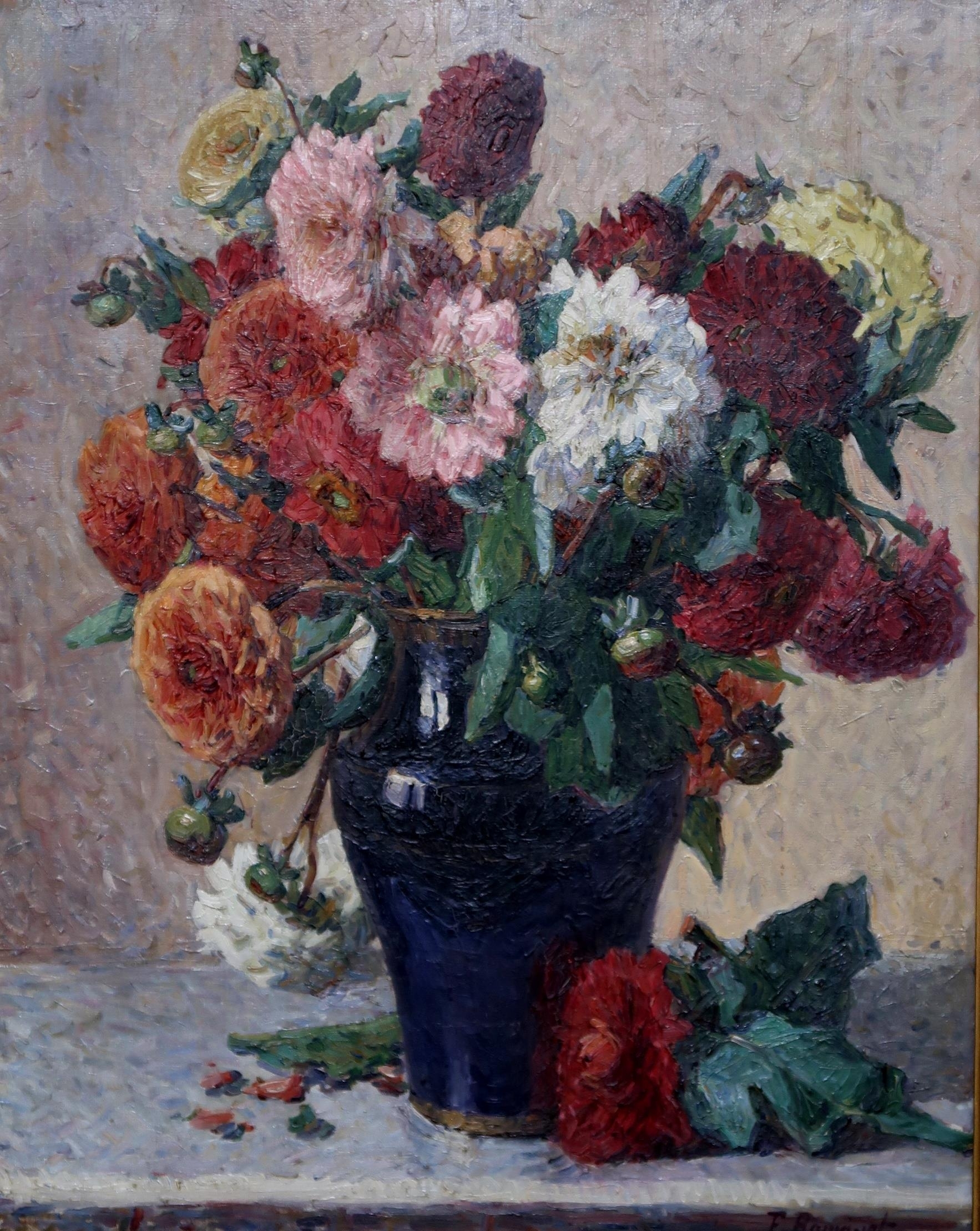 Ernest-Victor Romanet | Dahlias in a vase | MutualArt