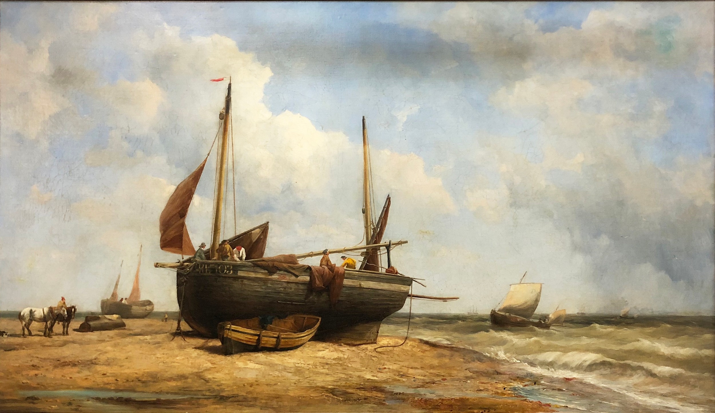 George Vincent | - Coastal landscape with figures on a boat, | MutualArt