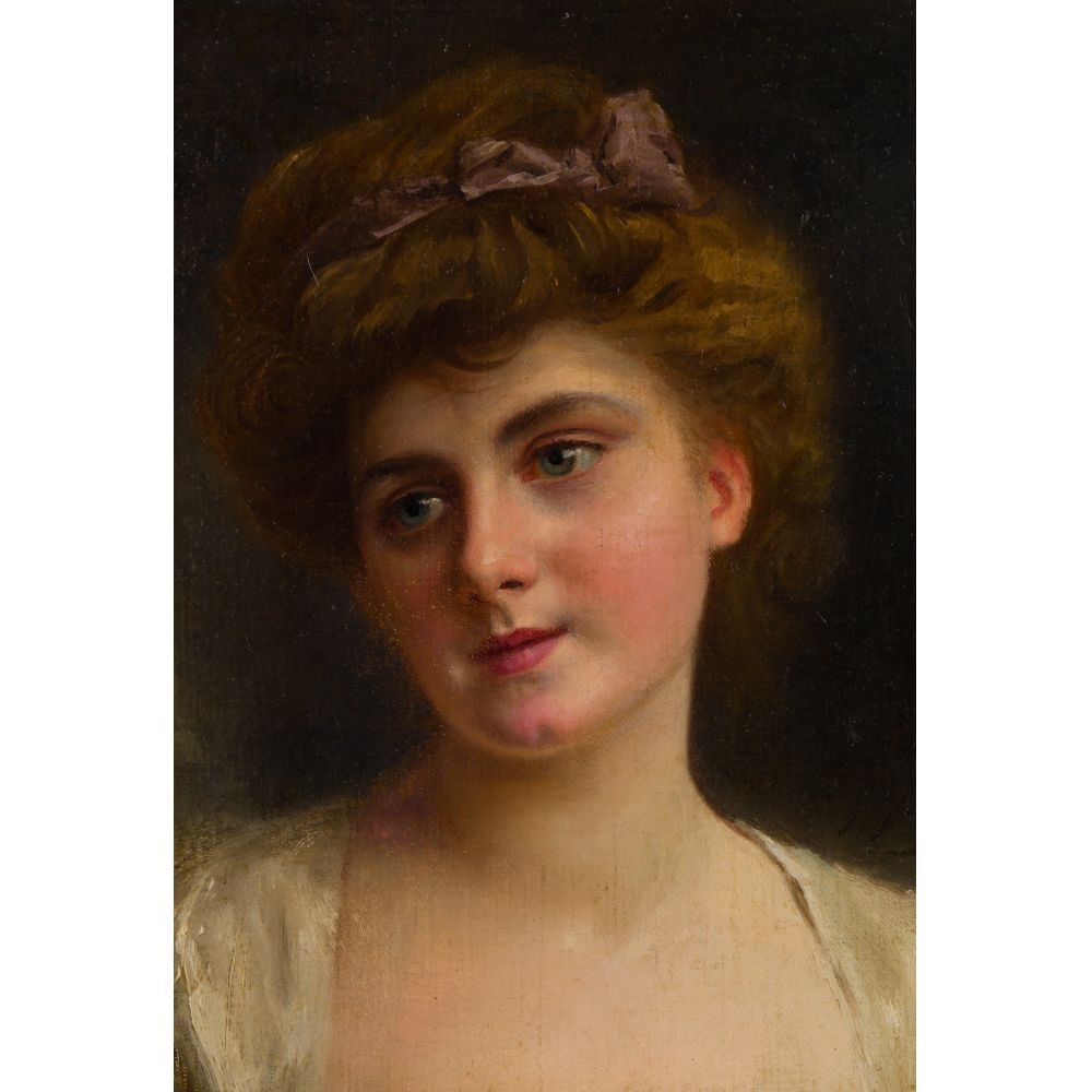 Gustave Jean Jacquet | Portrait de jeune femme pensive | MutualArt