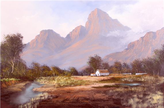 Reg Lamont | FARMHOUSE IN A MOUNTANOUS LANDSCAPE | MutualArt