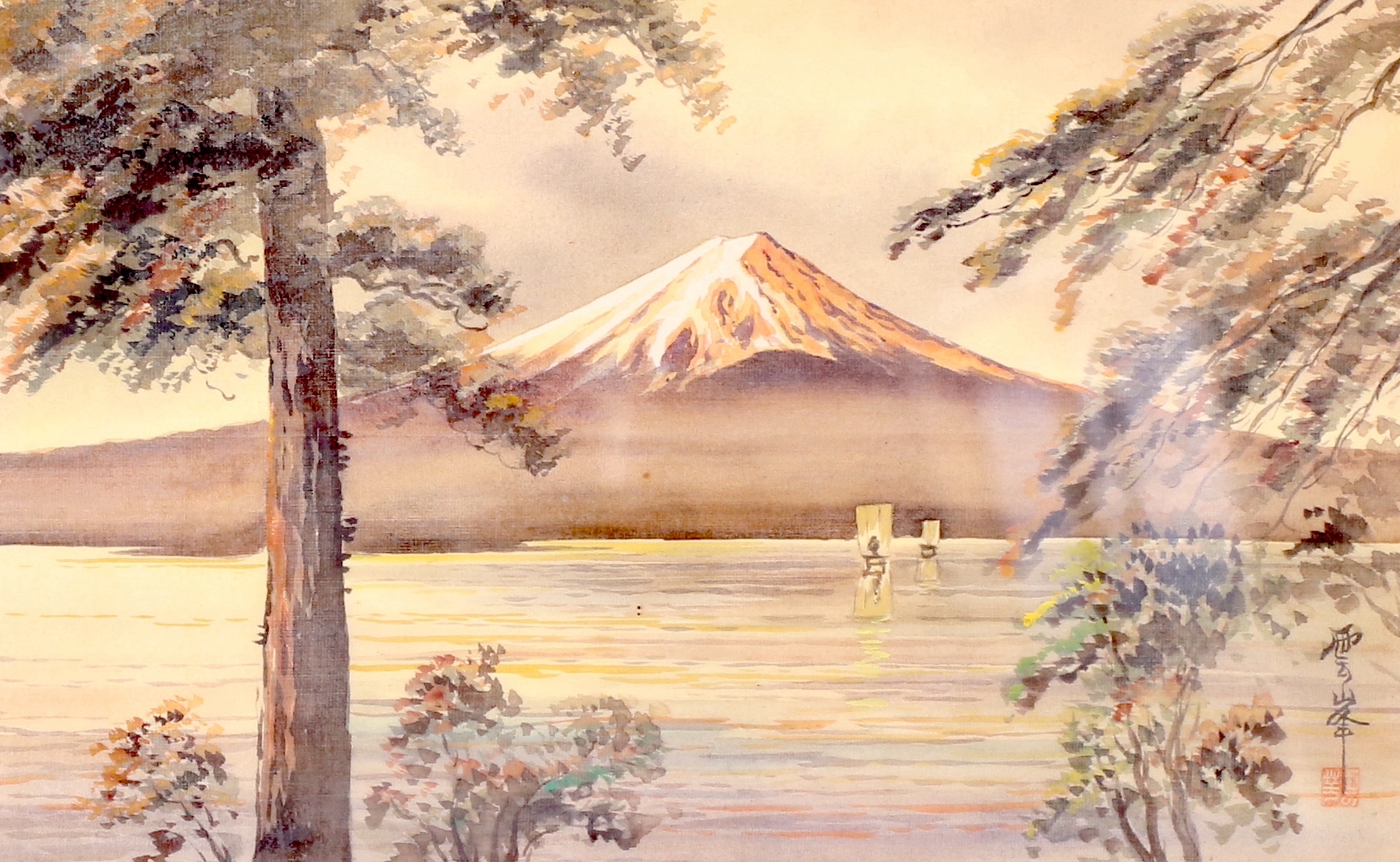 Ono Umpo | SUNSET SCENE OF MT. FUJI FROM LAKE KAWAGUCHI | MutualArt