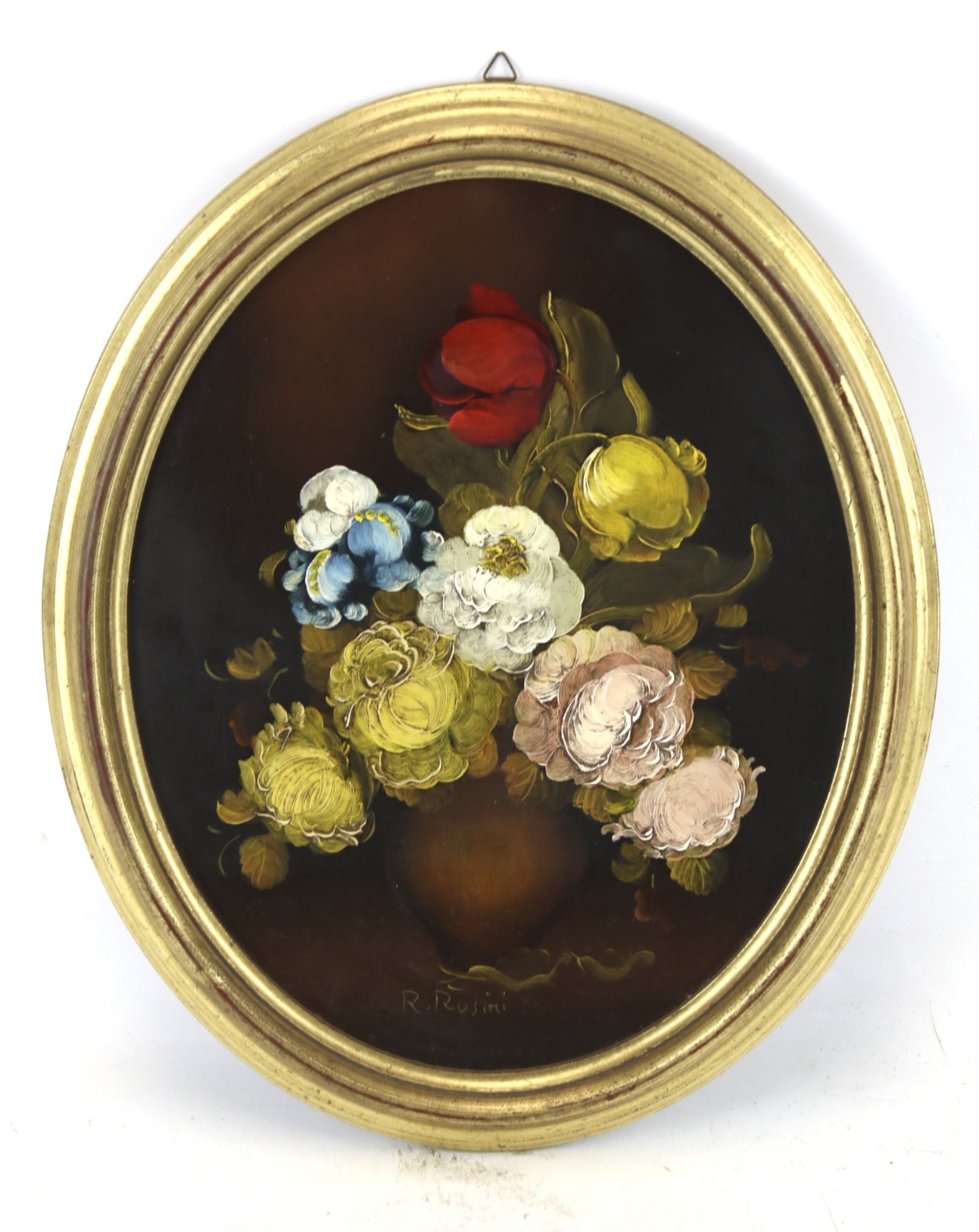 R. Rosini | floral still life in a gilt oval frame | MutualArt