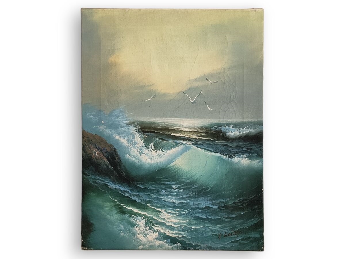 H. Gailey | MOUETTES SUR LA VAGUE SOUS UN COUCHER DE SOLEIL | MutualArt