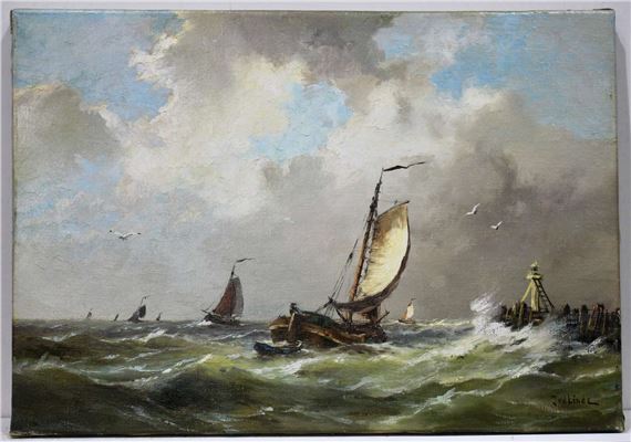 Jan van der Linde | Schepen op turbulente zee | MutualArt