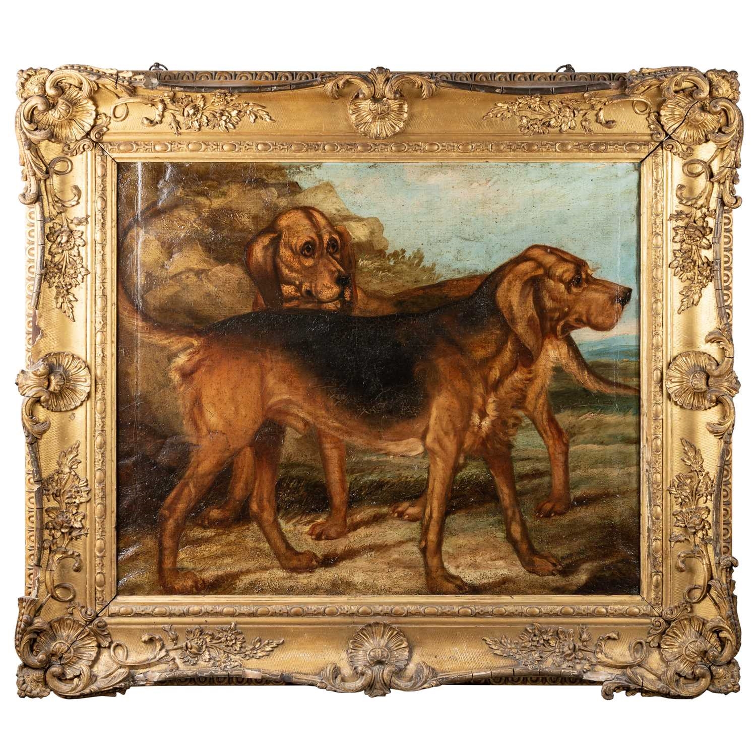 English School, 19th Century | PORTRAIT OF TWO HOUNDS IN A LANDSCAPE ...