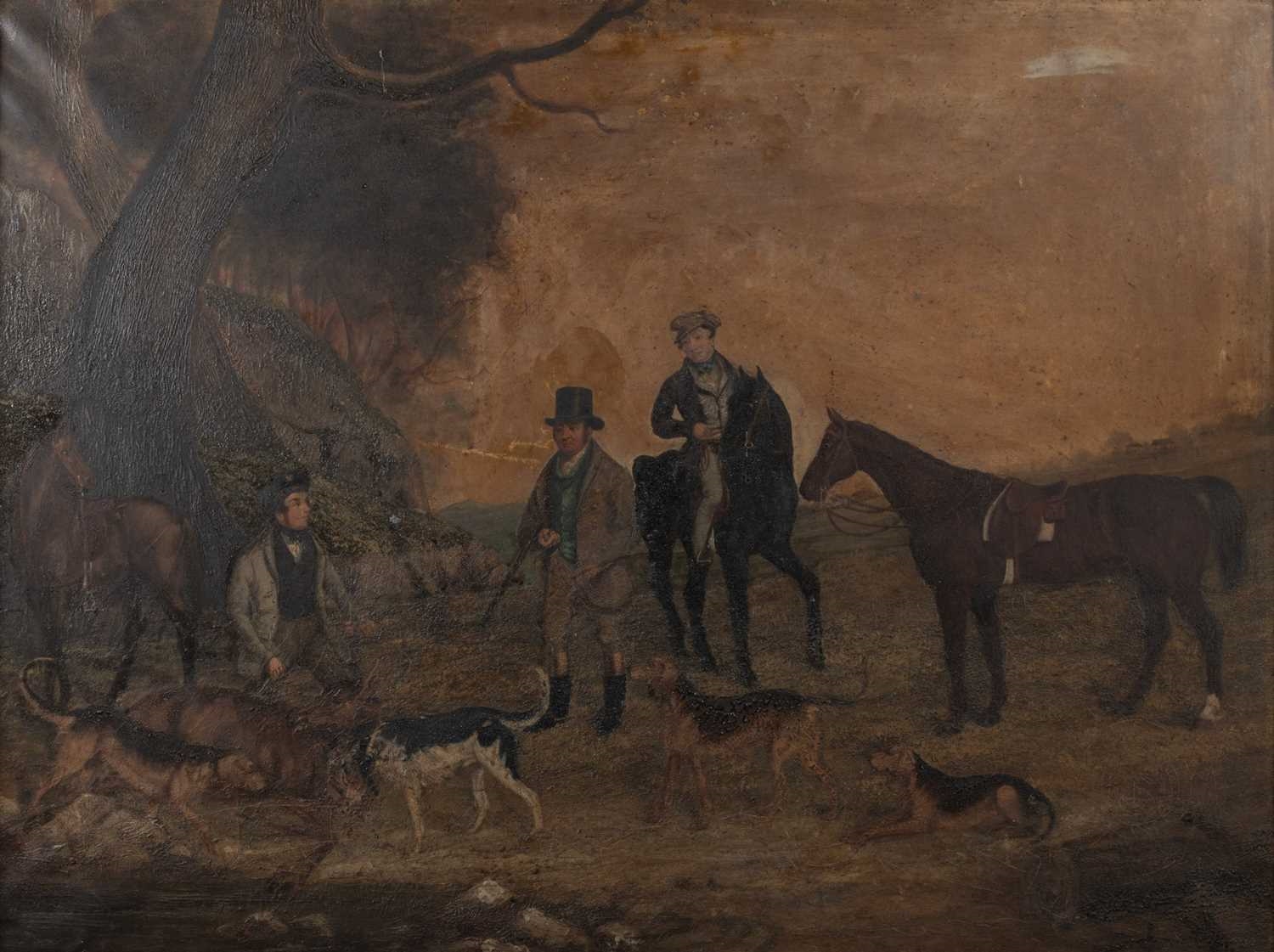 English School, 19th Century | A GAMEKEEPER AND HIS SONS IN AN EXTENSIVE LANDSCAPE | MutualArt