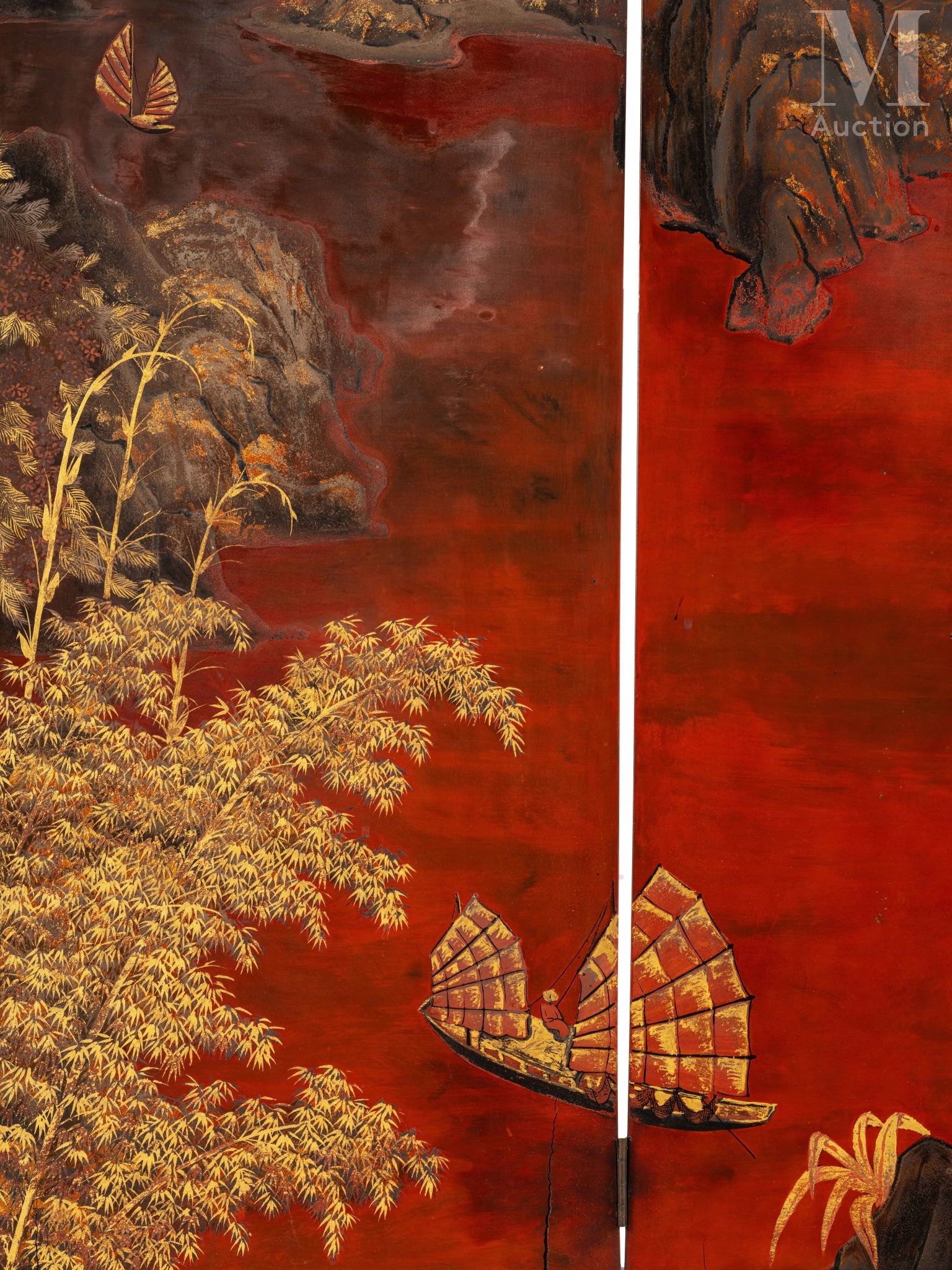 Pham Hau | Rare et important paravent en laque | MutualArt